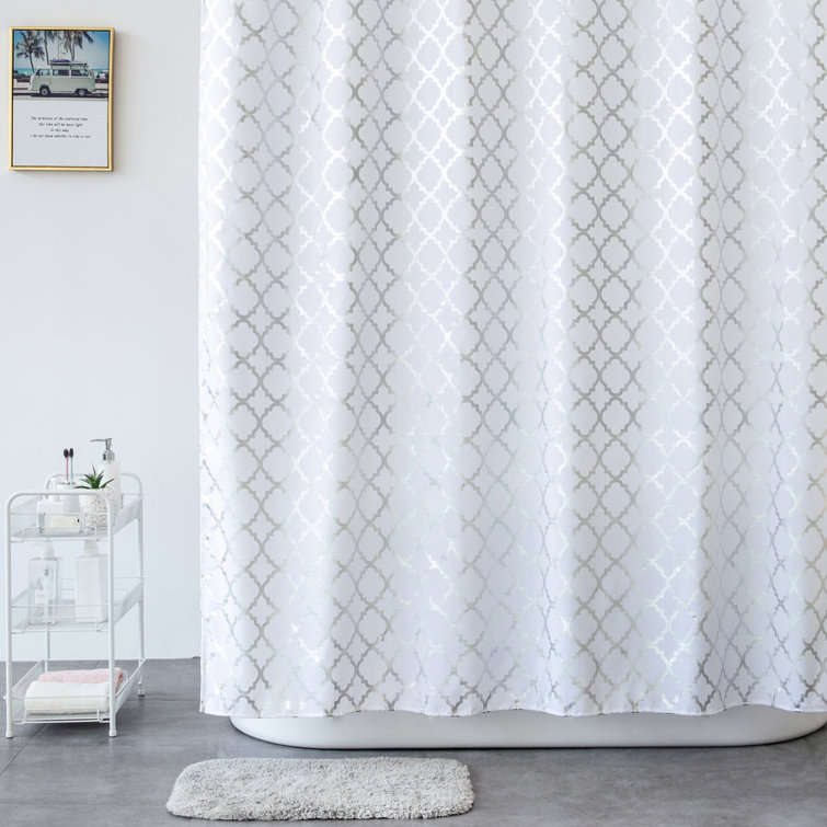 Aimjerry Silver Fabric Shower Curtain For Bathroom Striped Washable